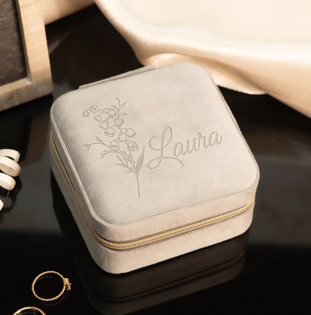 Personalized Name Jewelry Box W Birth Flower, Gift for Bridesmaid ...