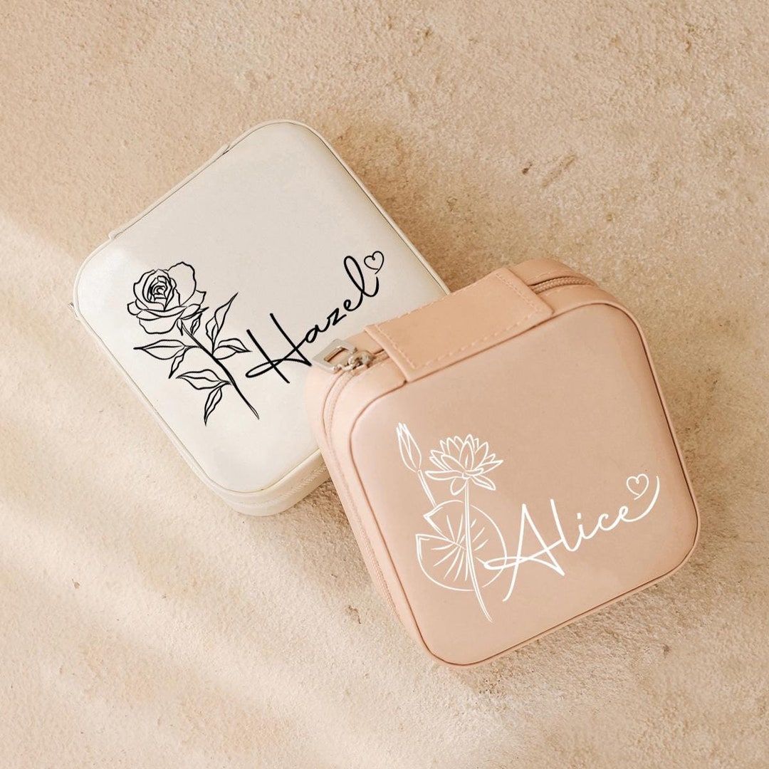 Personalized Name Jewelry Box, Birth Flower Jewelry Box, Bridal Party ...
