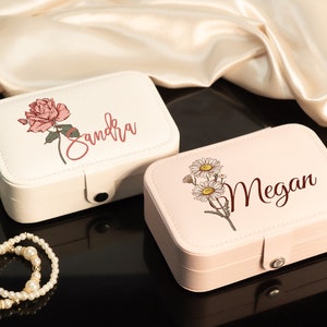 Floral Jewelry Case, Personalized Birth Flower Jewelry Box, Birthday ...