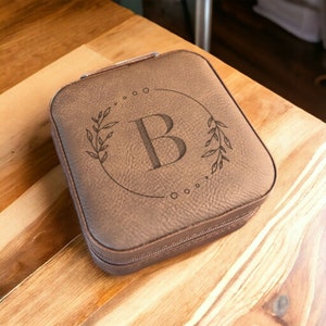 Custom Initial Jewelry Box, Engraved Vegan Leather Jewelry Storage ...