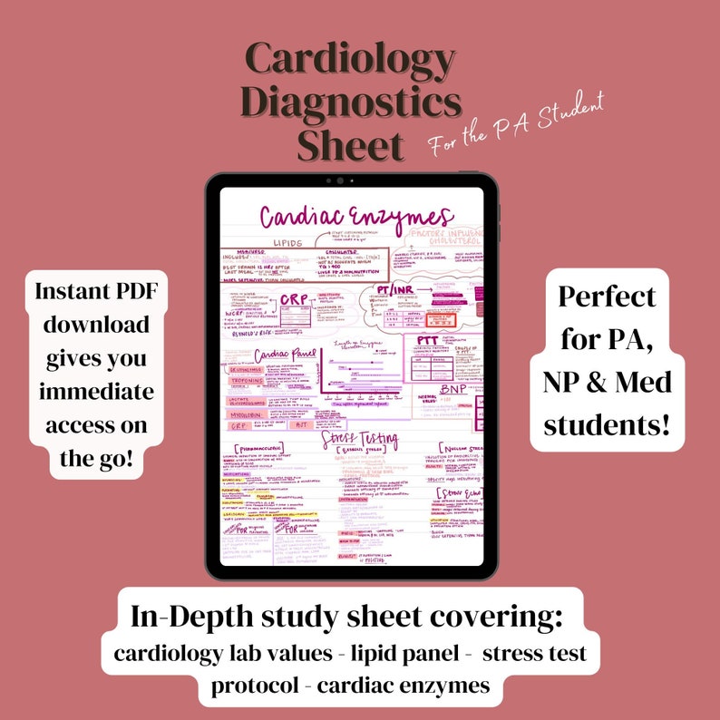 Cardiology Diagnostics Study Sheet - Etsy