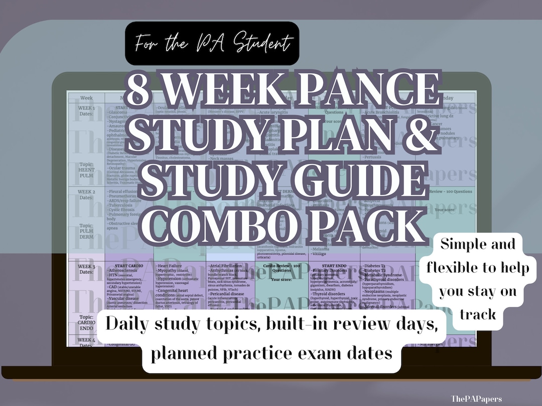 8 Week PANCE Study Guide Plan / PANCE Study Guide Study Plan Combo Pack ...