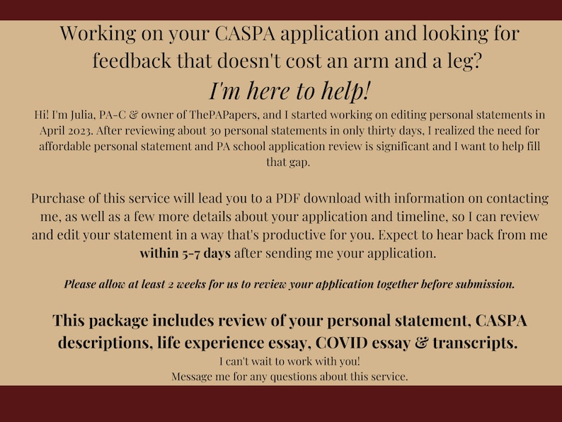 Personal Statement & CASPA Application Review Service Pre-pa Student ...