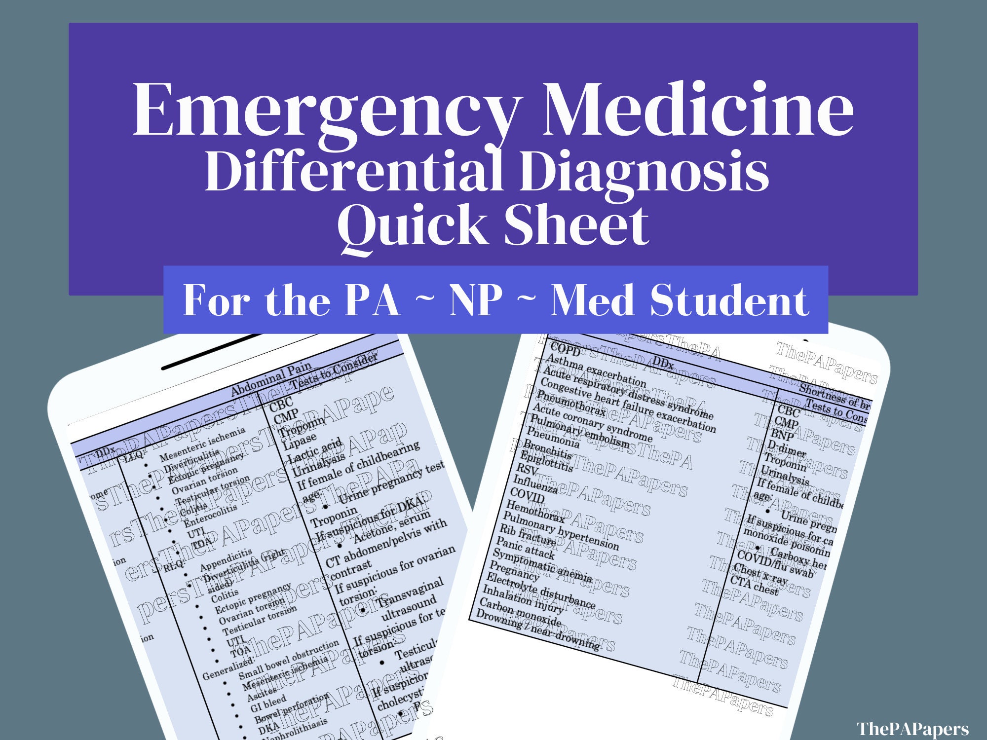 Emergency Medicine Differential Diagnosis Quick Sheet (PDF) - Etsy