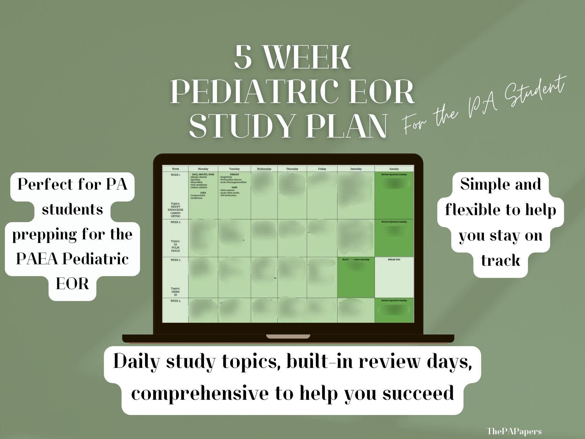 Pediatric EOR Study Plan / 5 Week Physician Assistant - Etsy