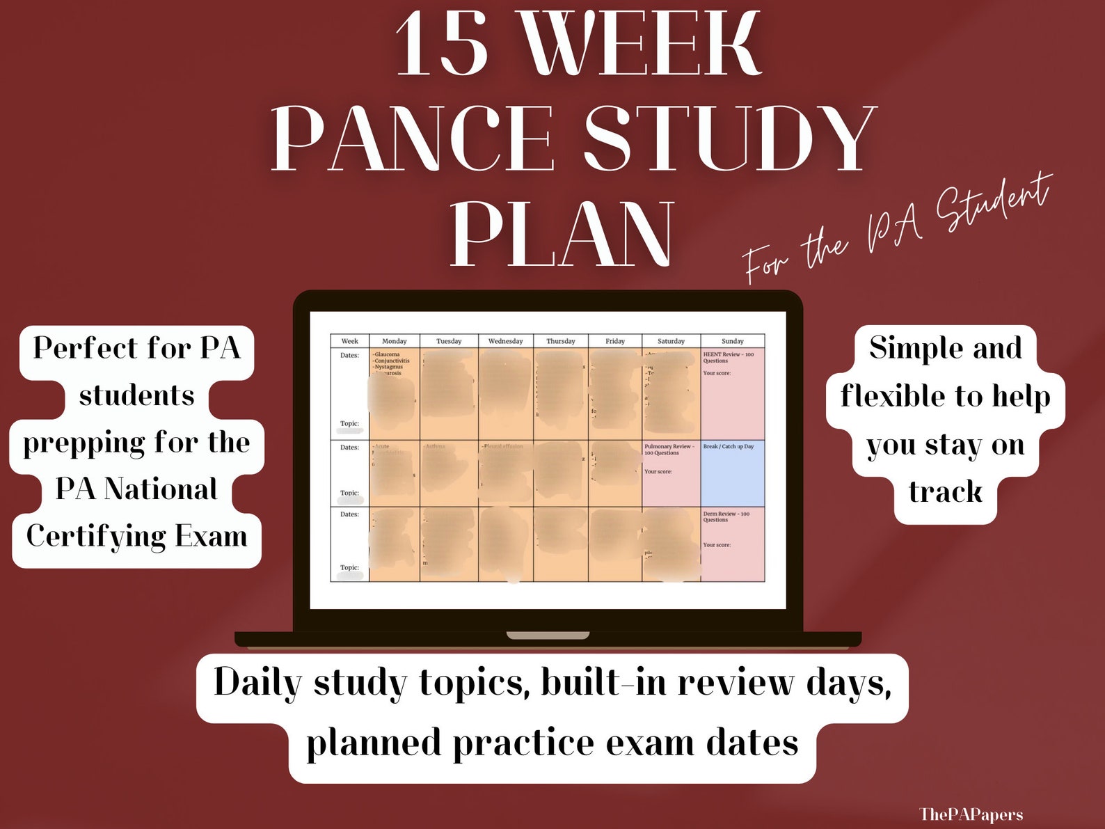 15 Week PANCE Study Plan / PANCE Study Plan for the (Instant Download ...