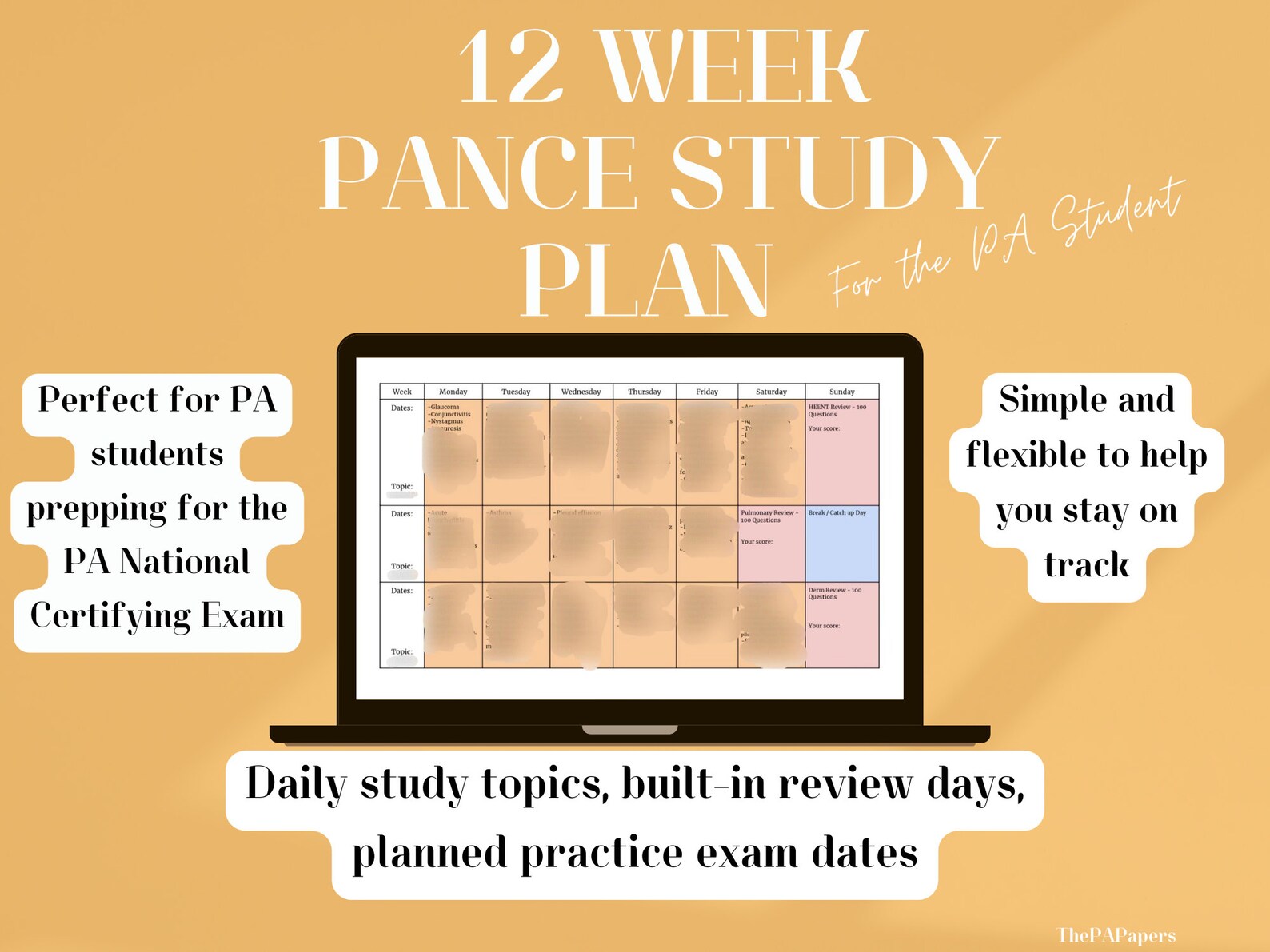 12 Week PANCE Study Plan / PANCE Study Plan for the PA Student - Etsy