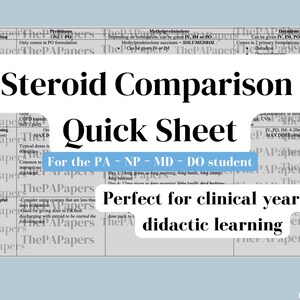 Steroid Comparison Quick Sheet / Physician Assistant Student / Nurse ...