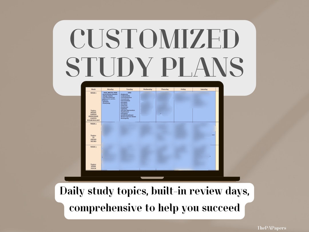 CUSTOM STUDY PLANS / Custom End of Rotation Study Plan / Custom Pance ...