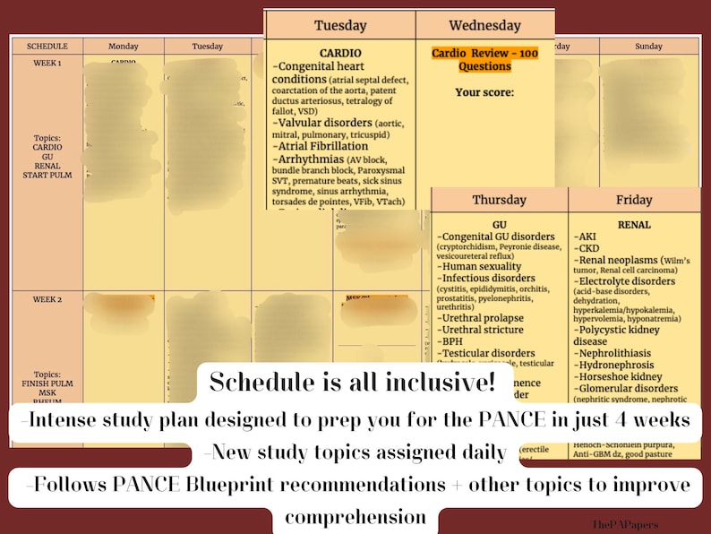 4 Week PANCE Study Plan for the PA Student / PANCE Study Plan for ...