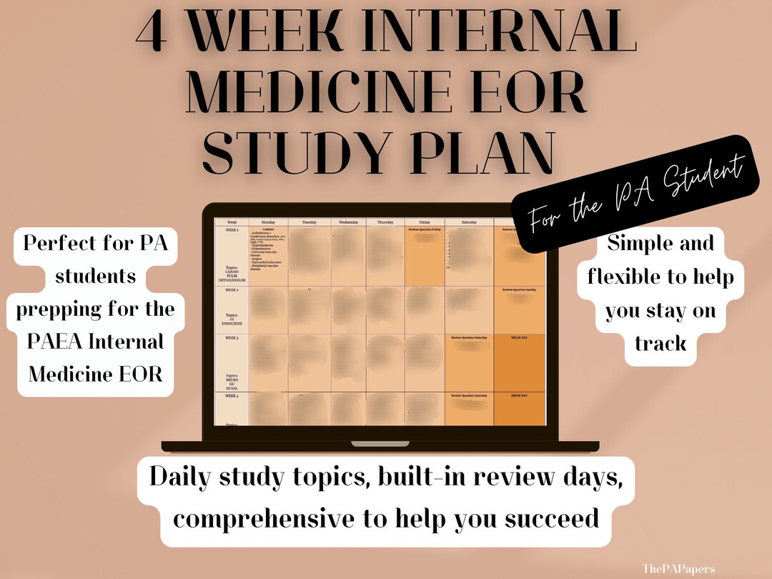 Internal Medicine EOR Study Plan, 4 Week Prep for PA Students (PDF ...