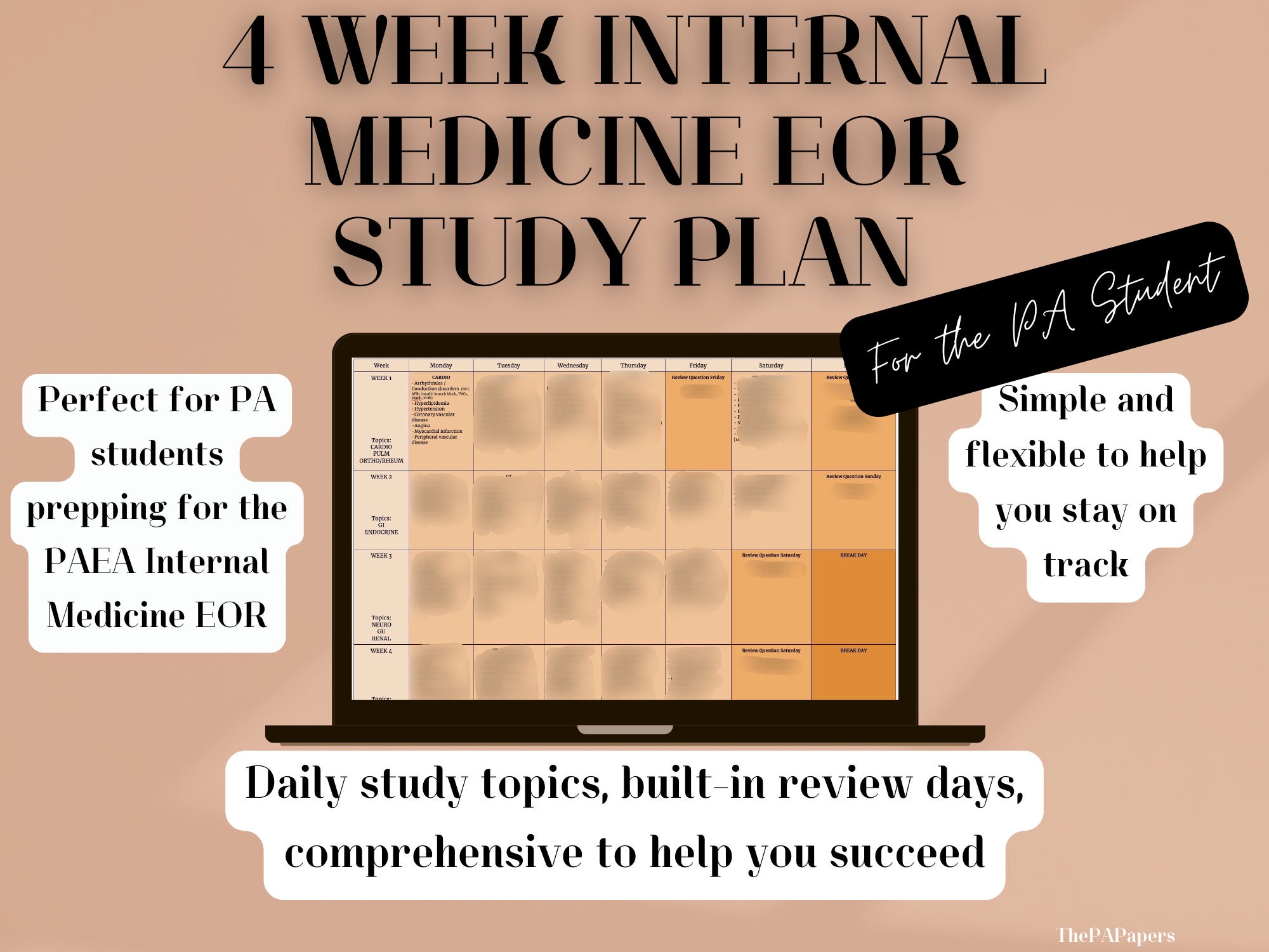 Internal Medicine EOR Study Plan, 4 Week Prep for PA Students (PDF ...