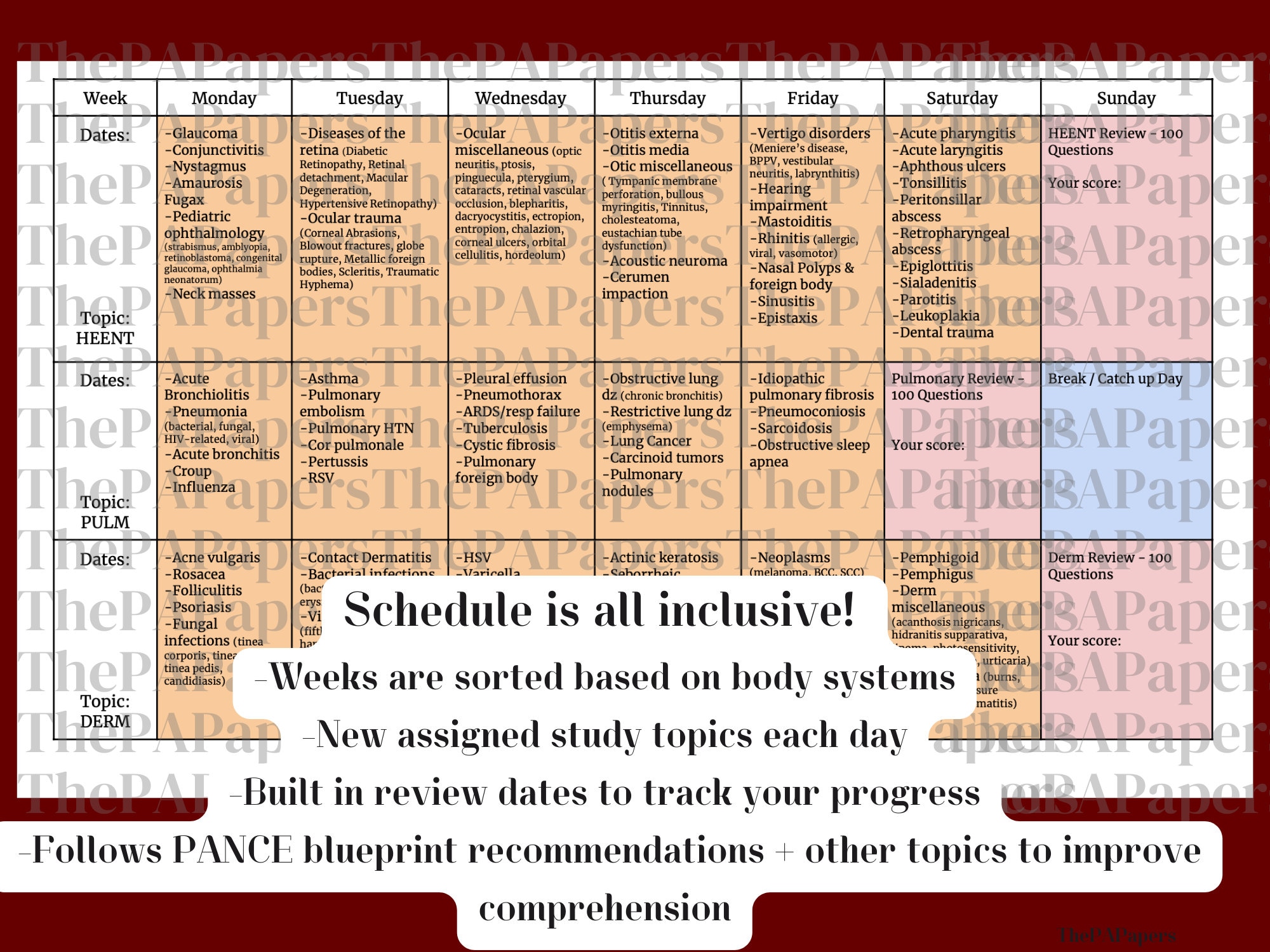 15 Week PANCE Study Plan / PANCE Study Plan for the PA Student - Etsy
