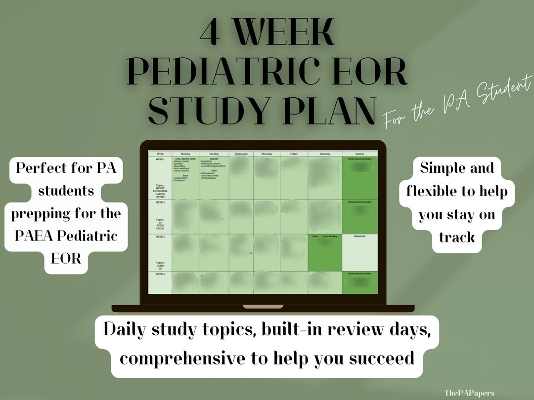 Pediatrics EOR Study Plan, 4 Week Prep for PA Students (digital ...