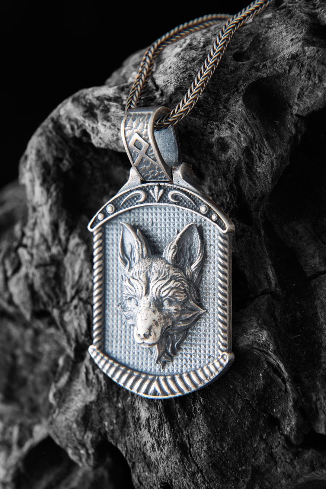 Fox Head Silver Men Necklace, Silver Fox Head Pendant, Fox Head ...