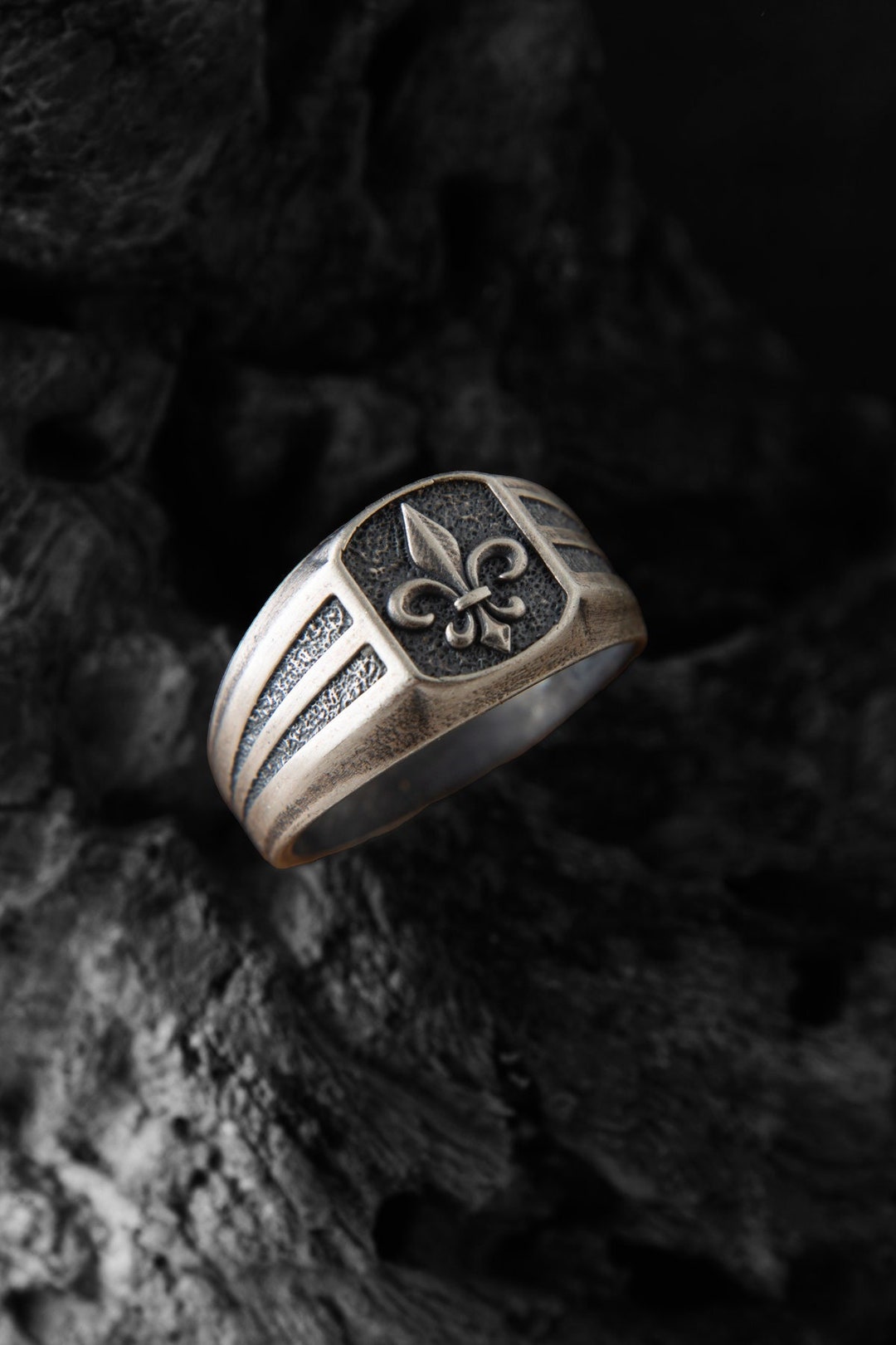 Men's Fleur De Lis 925 Sterling Silver Ring, Greek Handmade Signet Ring Jewelry, Medieval Fleur ...