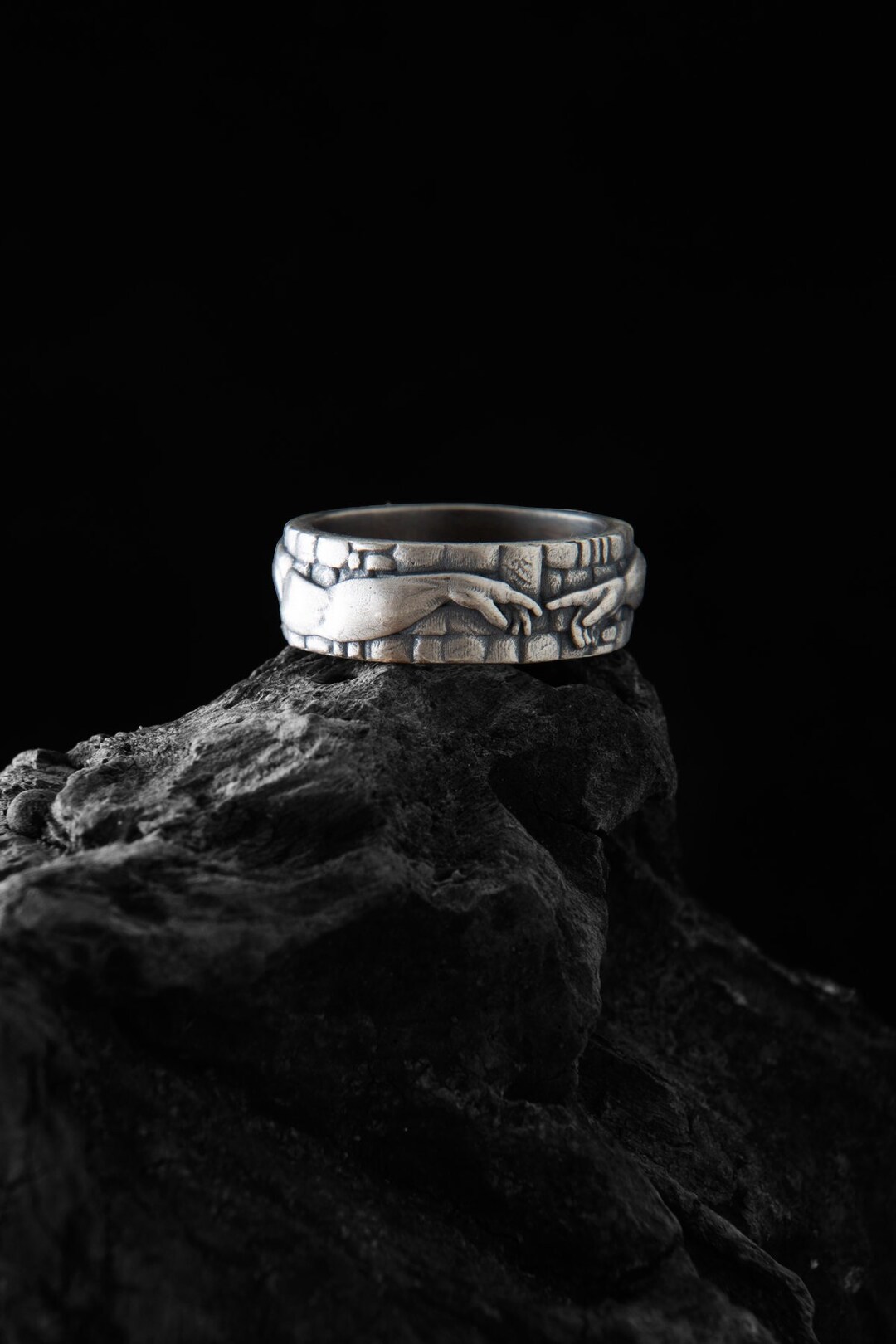 Creation of Adam Ring, Hand of God Ring, Unique Wedding Band, Sterling ...