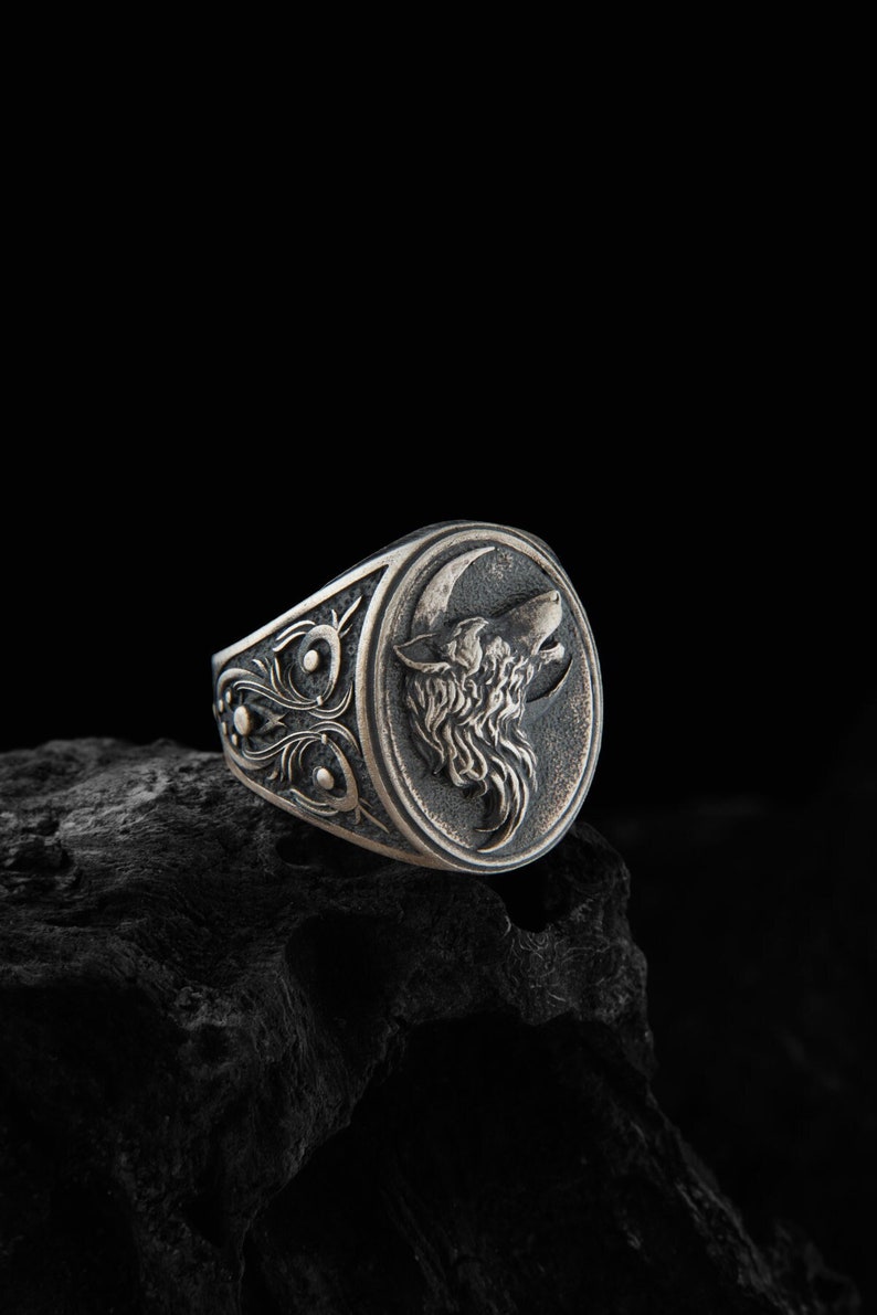 Signet Men Wolf Ring Silver Wolf Head Ring Wild Wolf Men - Etsy