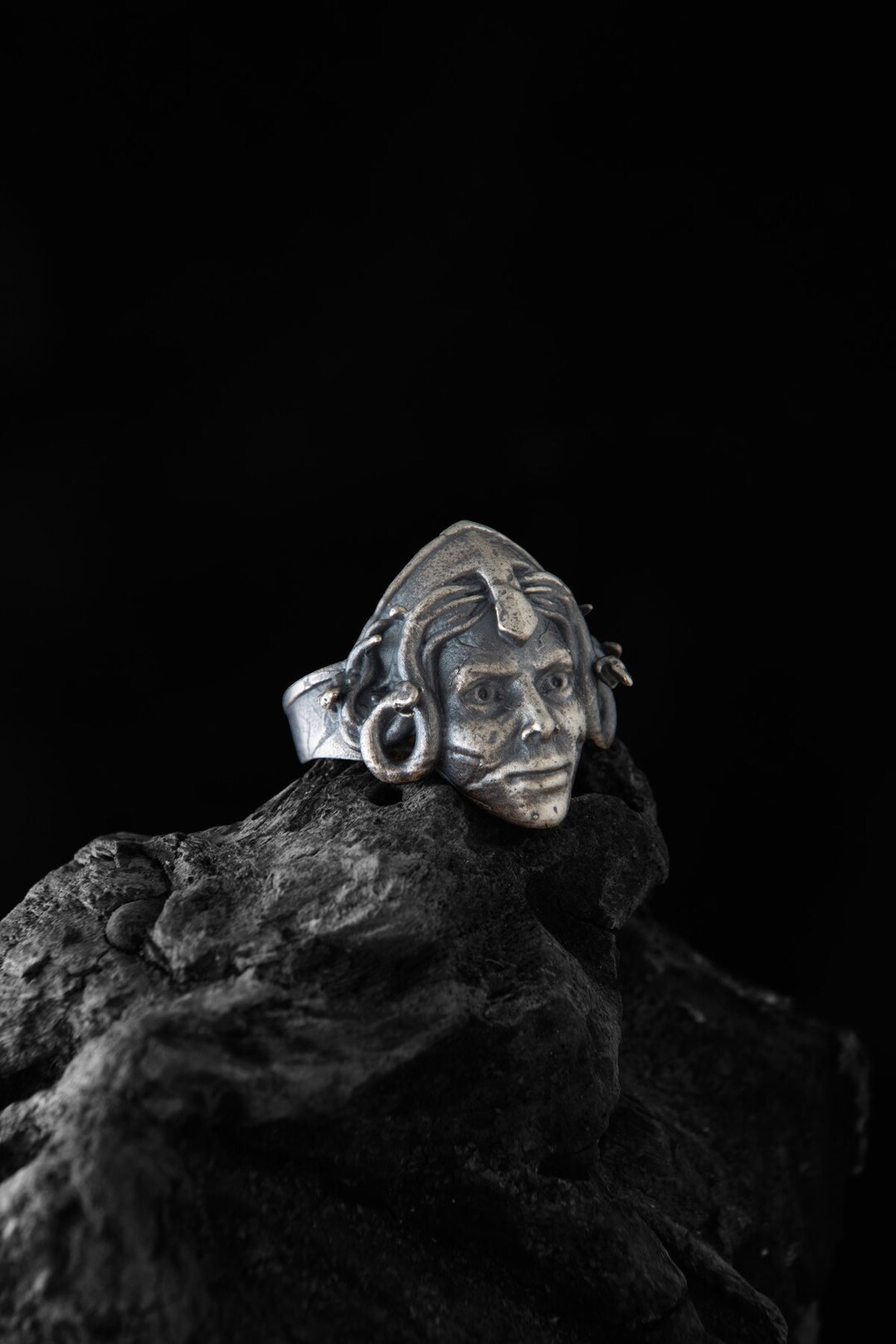 Medusa Head Ring Sterling Silver Mythological Jewelry Greek Mythology Gorgon Medusa Snake Head ...