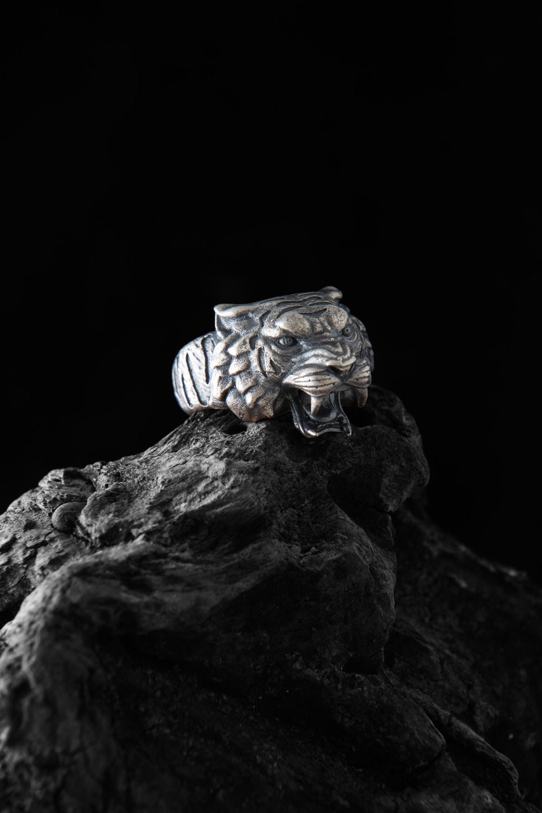 Men Silver Tiger Ring, Tiger Head Ring, Silver Viking Ring, Nordic Men ...
