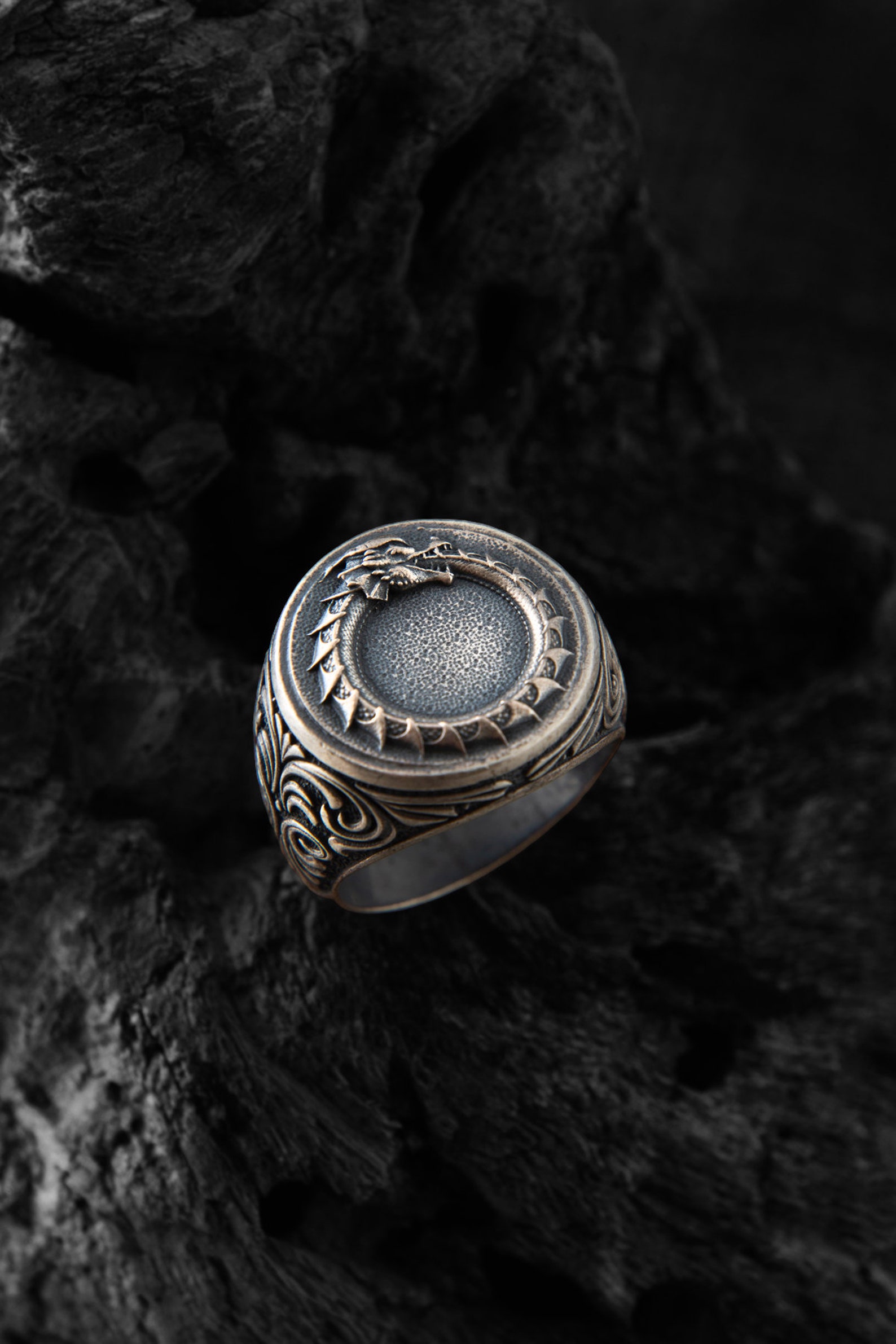 Sterling Silver Ouroboros Dragon Handmade Men Ring, Ouroboros Serpent ...