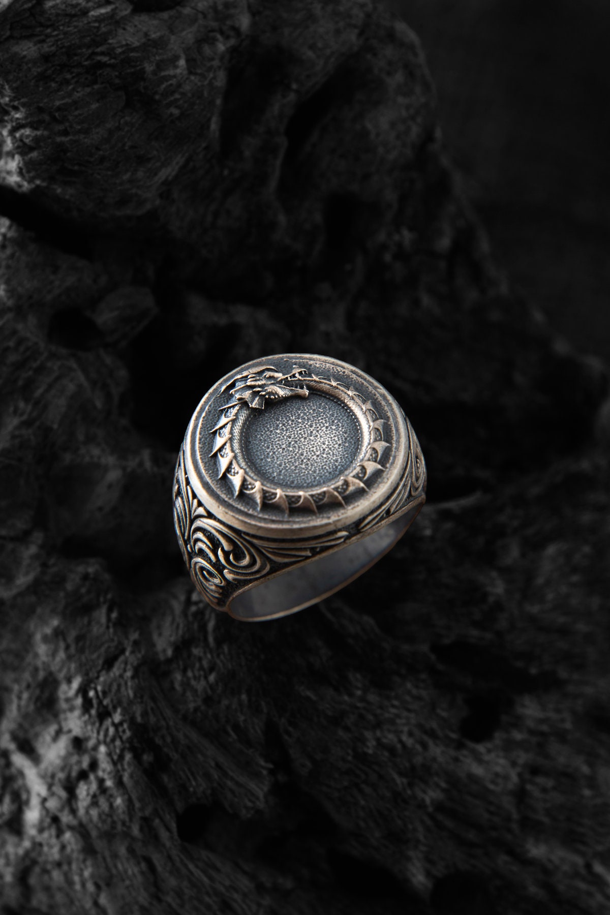 Sterling Silver Ouroboros Dragon Handmade Men Ring, Ouroboros Serpent ...