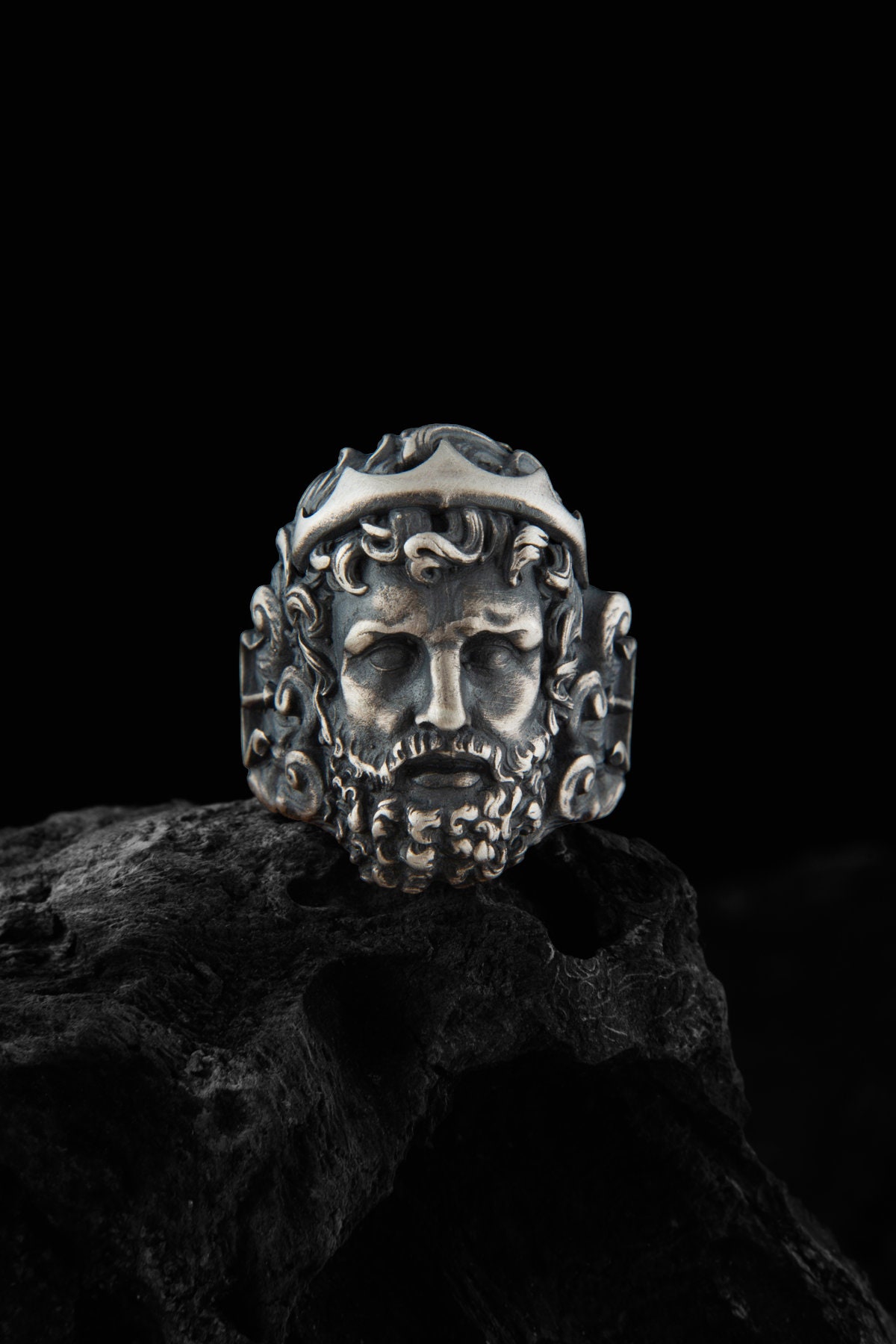 Silver Poseidon God of Sea Men's Ring, Greek God Poseidon Trident Ring ...