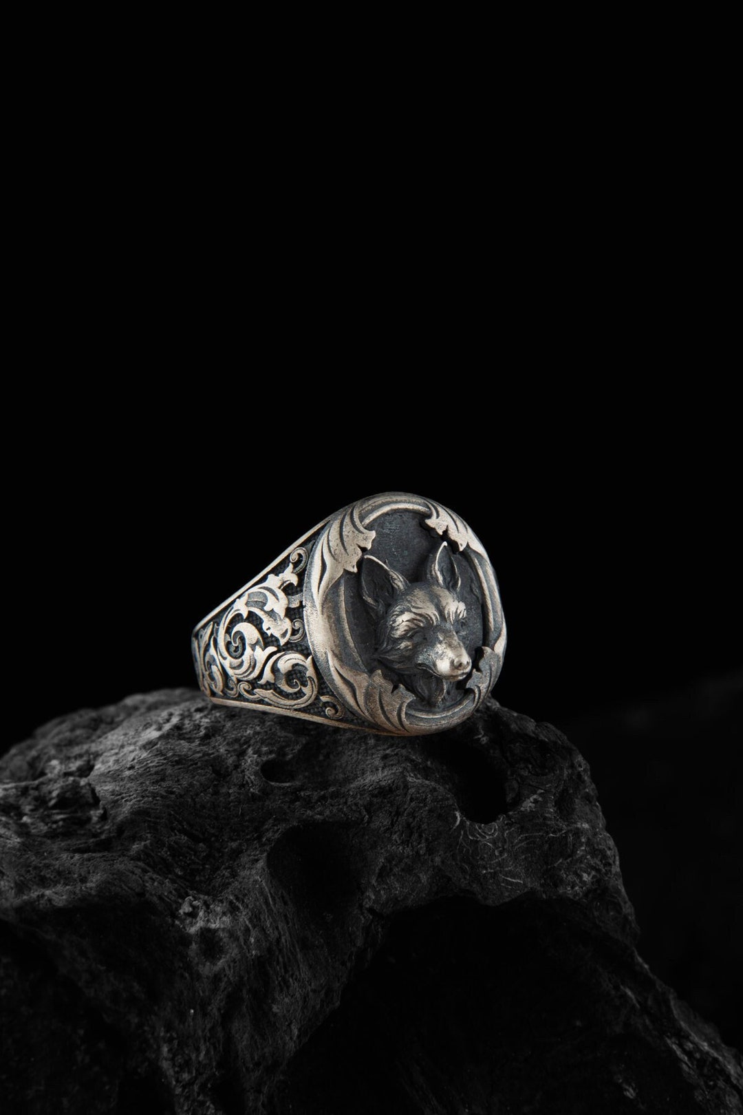 Engraved Fox Silver Animal Signet Ring, Minimalist Nature Ring for ...