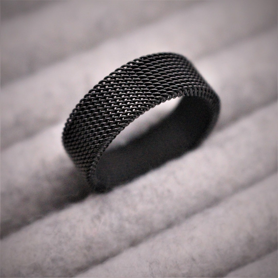 Black 8mm Stainless Steel Mesh Rings Thumb Ring Flexible Mesh Everyday ...