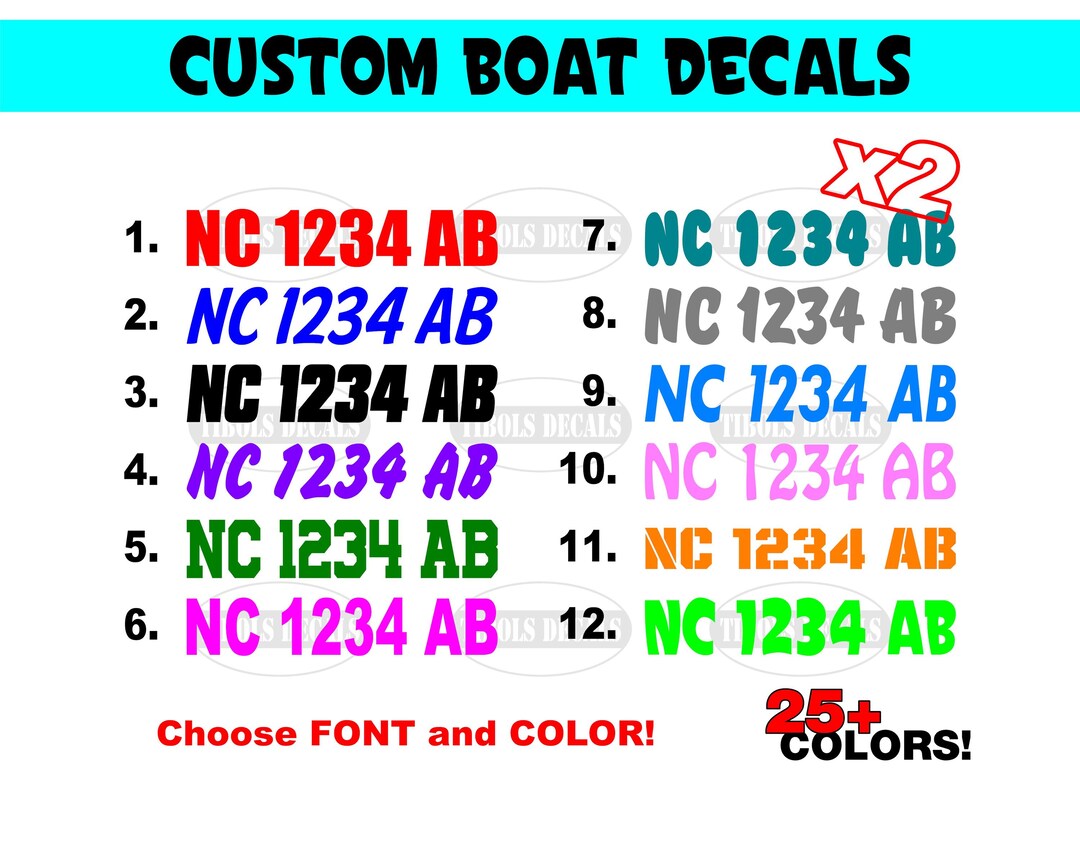 Boat Registration Numbers Hull Decals (one Set) PWC Jet Ski Vessel ID ...