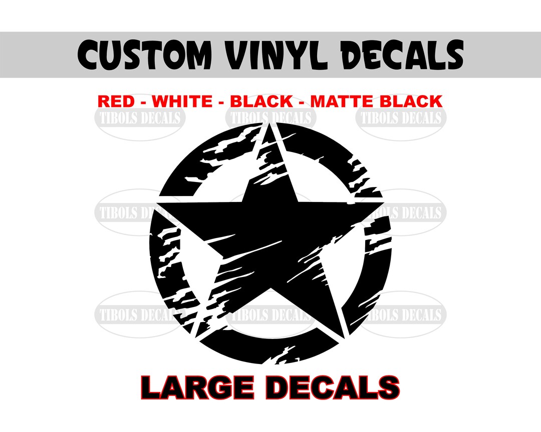 One Large Distressed Military Star Decal Star Sticker Vinyl Decals Fit ...