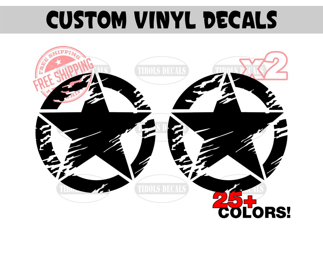 Two Distressed Military Star Decals Star Sticker Vinyl Decal Fit Jeep ...