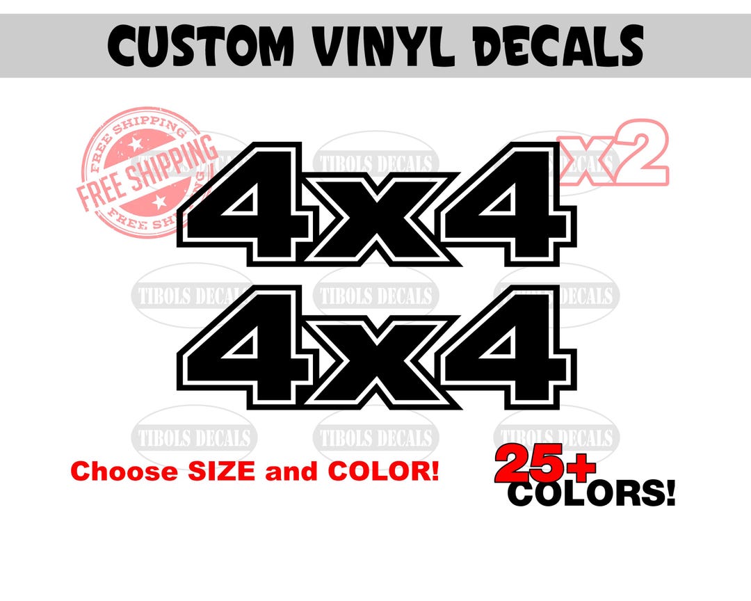Two 4x4 Decals 4X4 Vinyl Stickers Fits Chevy Ford Dodge Jeep Toyota ...