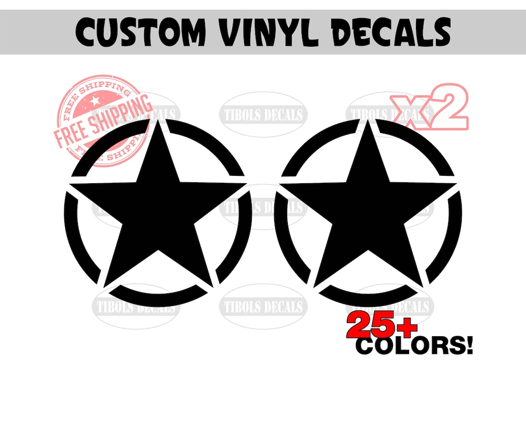 Two Military Star Decals Star Sticker Vinyl Decals Fit Jeep Toyota ...