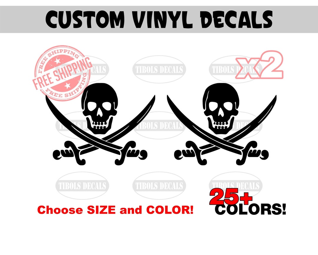 X2 Jolly Roger Pirate Decals, Jolly Roger Pirate Stickers (1 Set ...