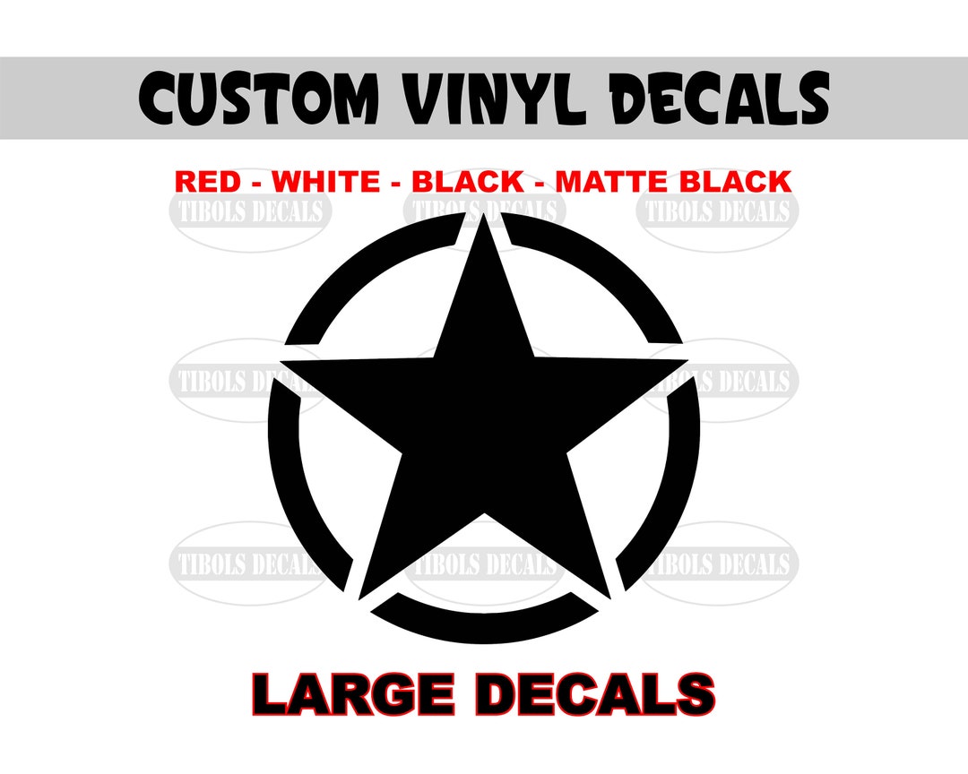 One Large Military Star Decal Star Sticker Vinyl Decals Fit Jeep Nissan ...