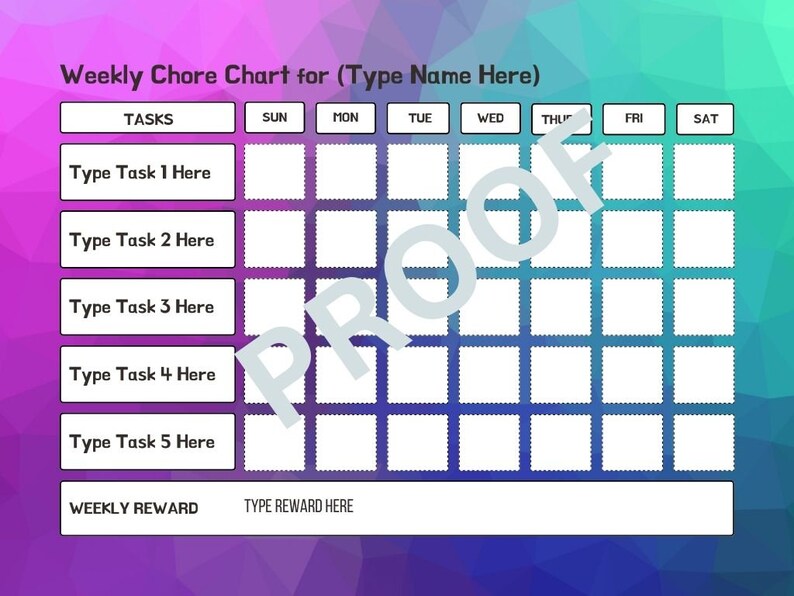 Editable Chore Chart - Etsy
