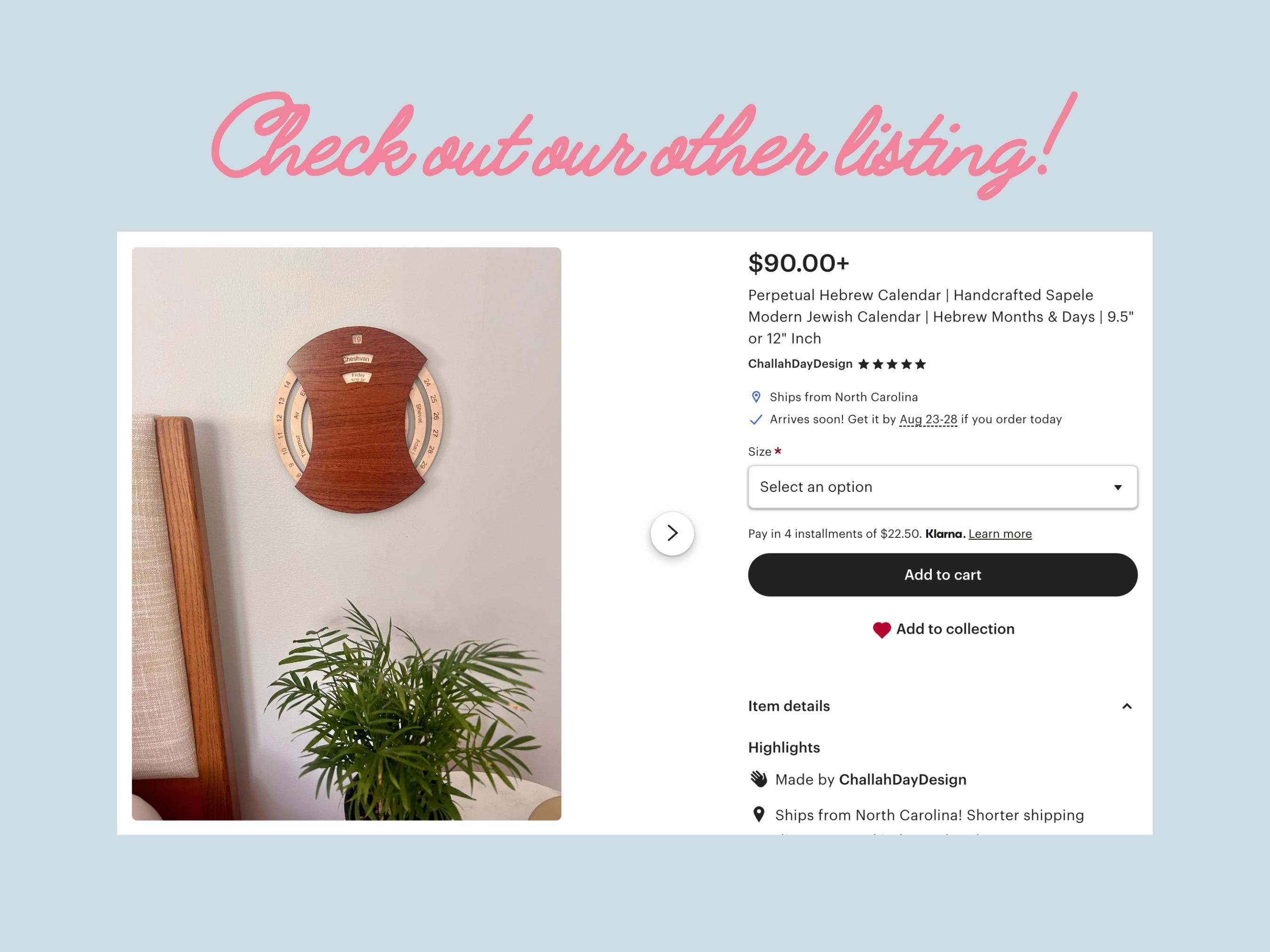 Perpetual Hebrew Calendar With Lunar Scene | Handcrafted Modern Jewish ...