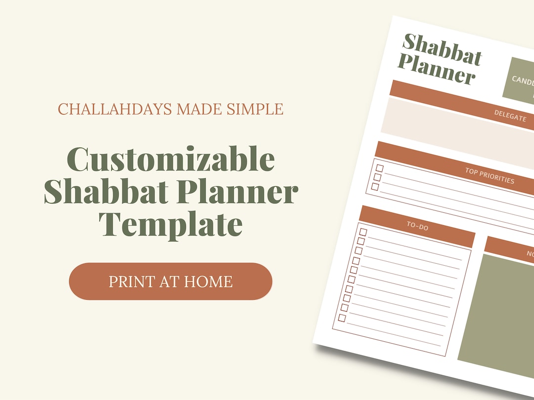 Customizable Shabbat Planner Template Printable to Do List - Etsy