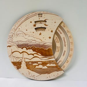 Perpetual Hebrew Calendar With Lunar Scene | Handcrafted Modern Jewish ...