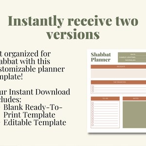 Customizable Shabbat Planner Template Printable to Do List - Etsy