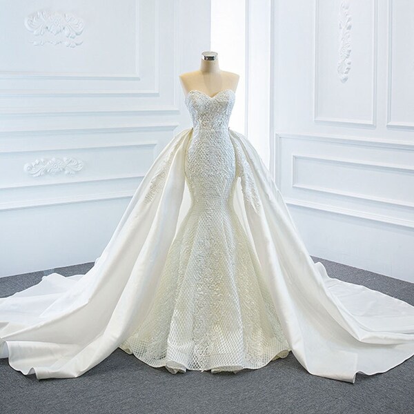 Mermaid Wedding Dress With Detachable Train Etsy