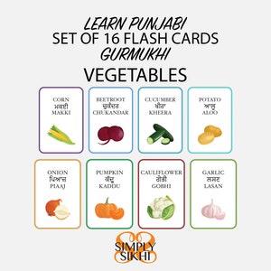 16 Learn Punjabi Flash Cards, Vegetables in Punjabi, Homeschooling ...