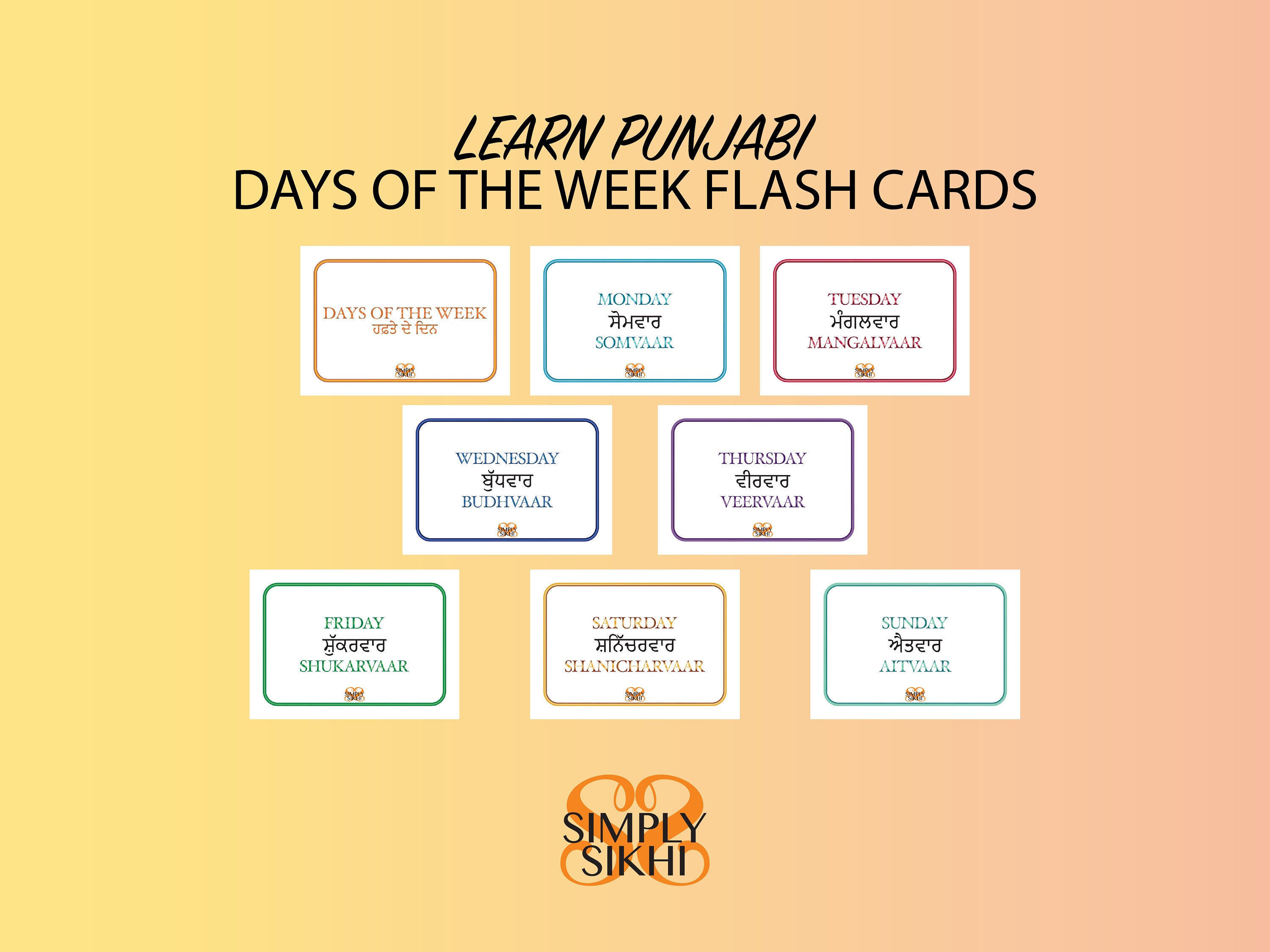 Gurmukhi Days in Punjabi Flash Cards, Week Days, Sikh, Week Days in ...