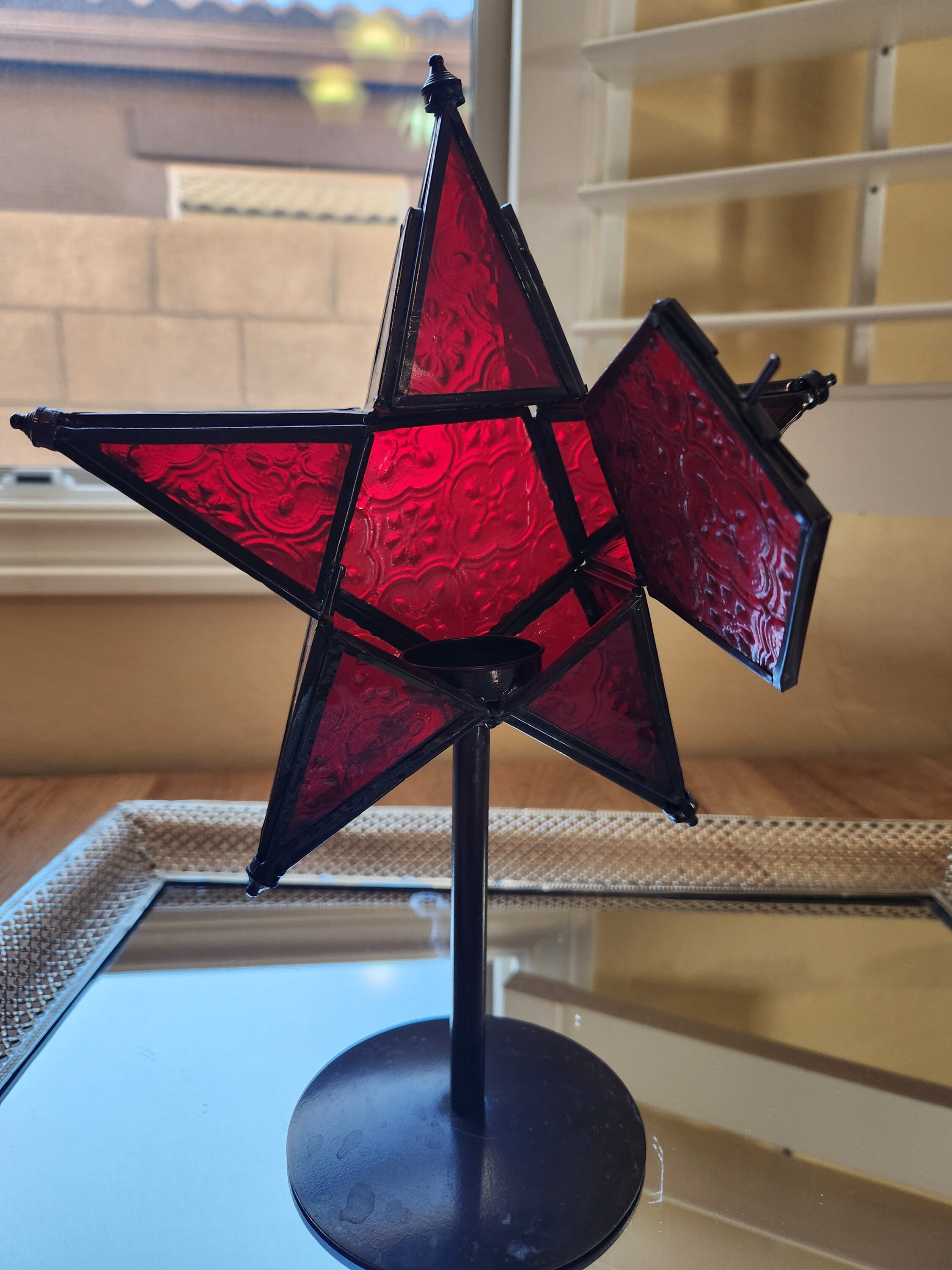 Red Tainted Glass Star Candle Holder on Stand - Etsy