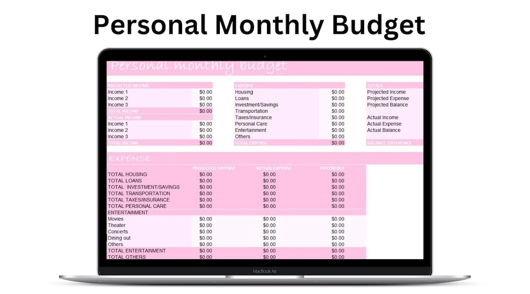 Personal Monthly Budget Excel - Etsy