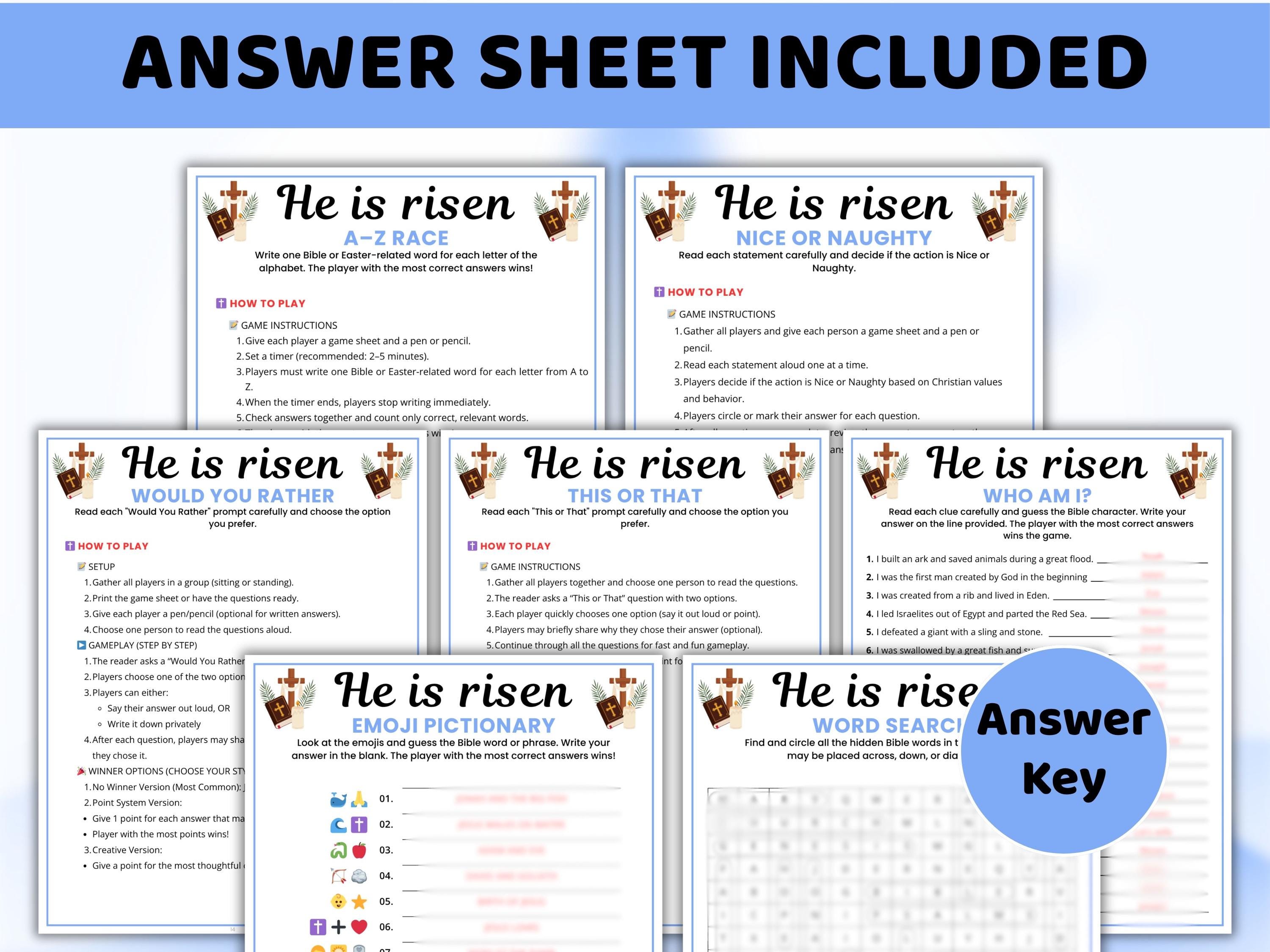 He is Risen Games Bundle, Christian Easter Printable, Bible Trivia ...