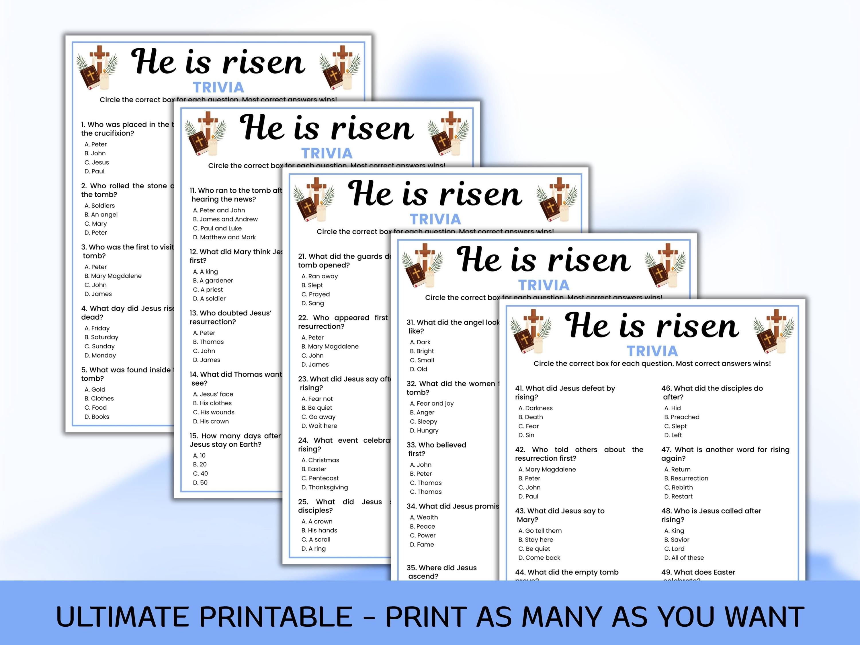 He is Risen Games Bundle, Christian Easter Printable, Bible Trivia ...