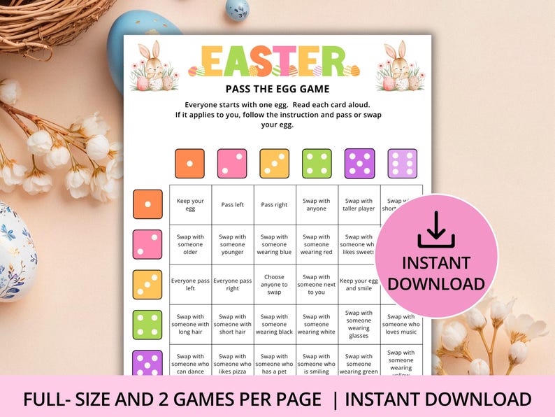 Easter Pass the Egg Game Printable, Easter Dice Game, Left Right Easter ...