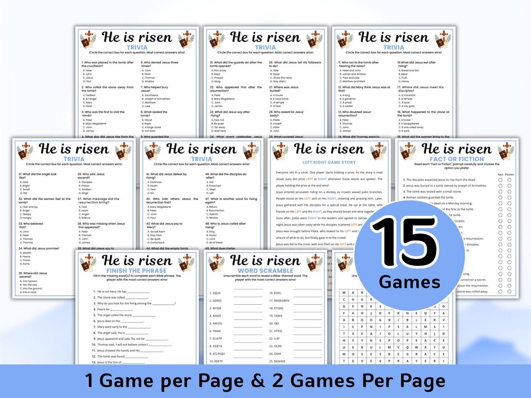 He is Risen Games Bundle, Christian Easter Printable, Bible Trivia ...